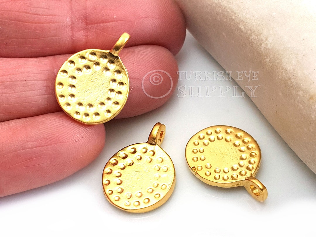 Tribal Disc Charms, Gold Disc Charms, Gold Coin Pendants, Rustic Charms ...