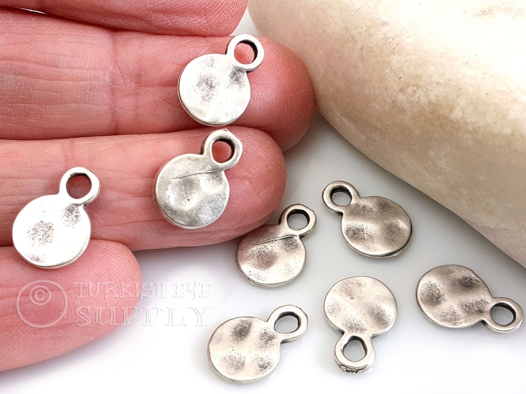 Hammered Silver Coin Charms, Silver Coin Pendants, Rustic Disc Charms ...