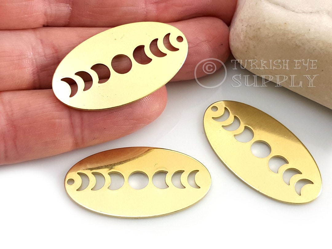 Brass Moon Phases Charm, Brass Oval Moon Phases Pendant, Raw Brass ...
