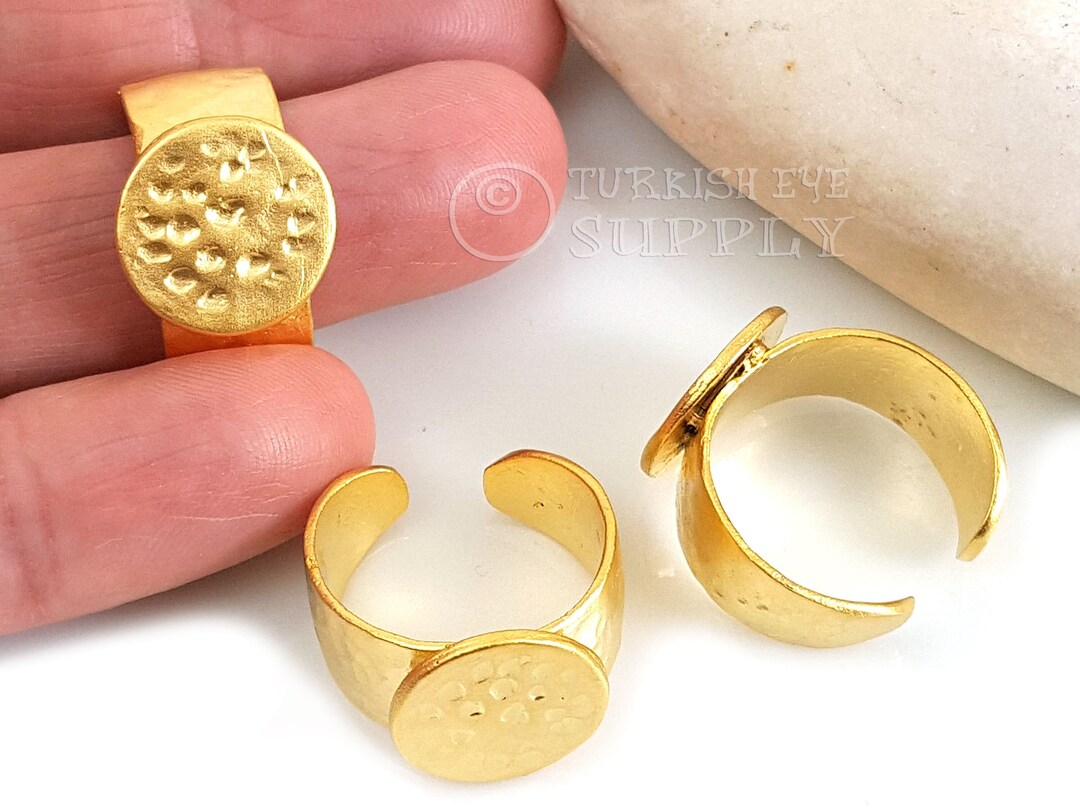 Hammered Gold Ring Blanks, Adjustable Ring Base Blank, 22k Gold Plated ...