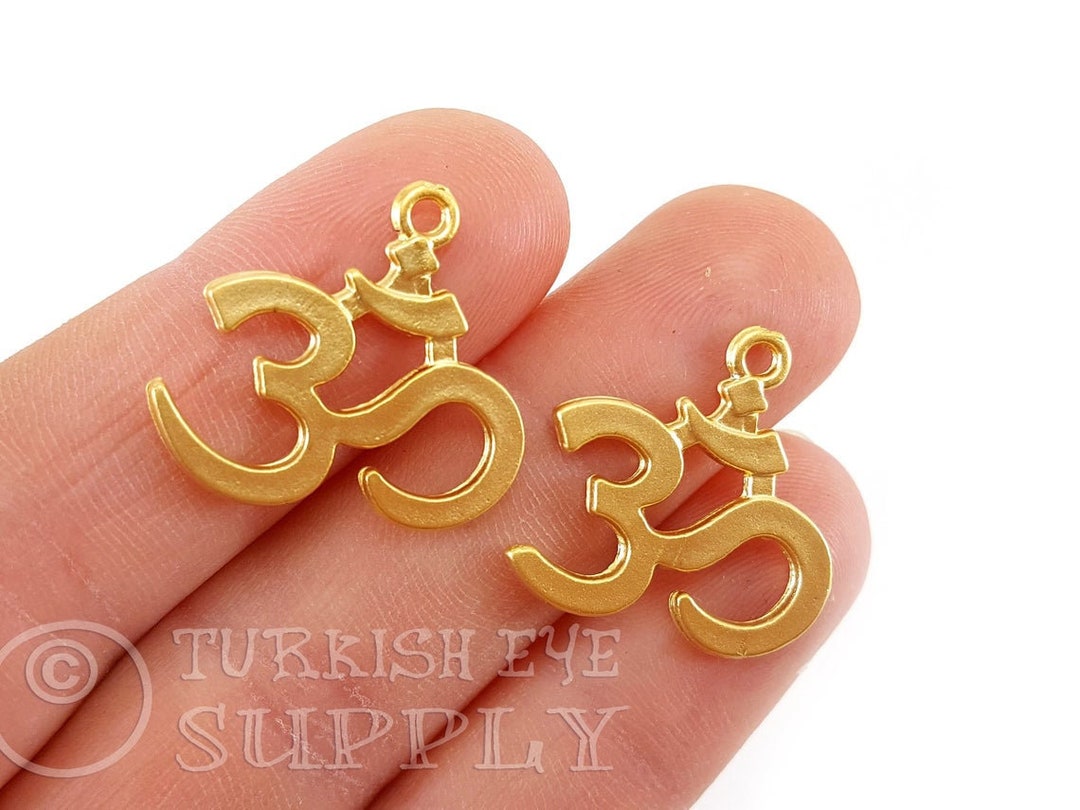 Gold Om Charms, Gold Om Symbol, Om Drop Charms, Rustic Tibetan Jewelry ...