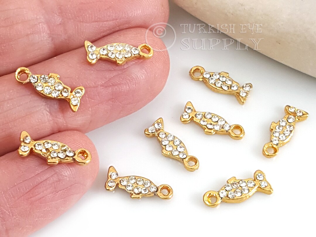 Pave Fish Charms, Gold Plated Fish, Mini Fish Charms, Gold Findings ...