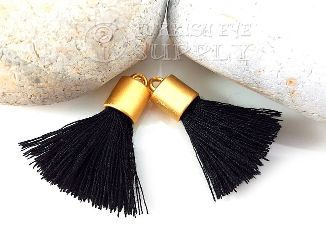 Schwarze Quasten, 22k Vergoldete Kappe, Mini Baumwolle Quasten, Armband ...