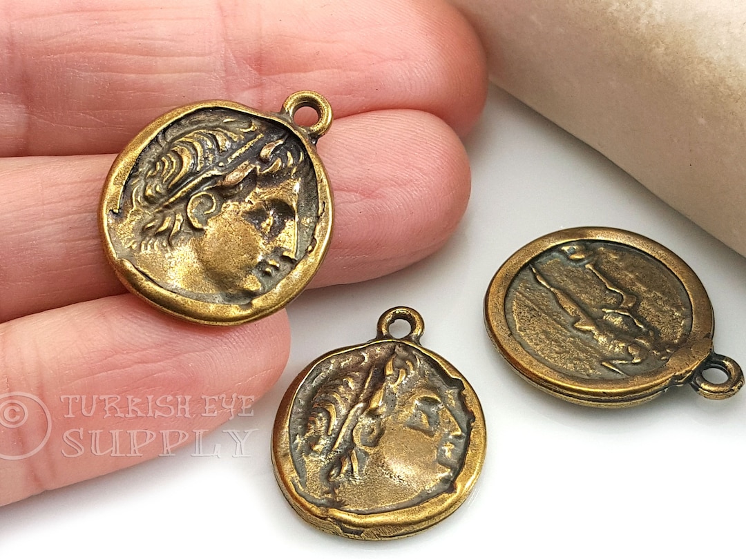Greek Medallion Pendant, Ancient Greek Coin Pendant, Bronze Plated Coin ...