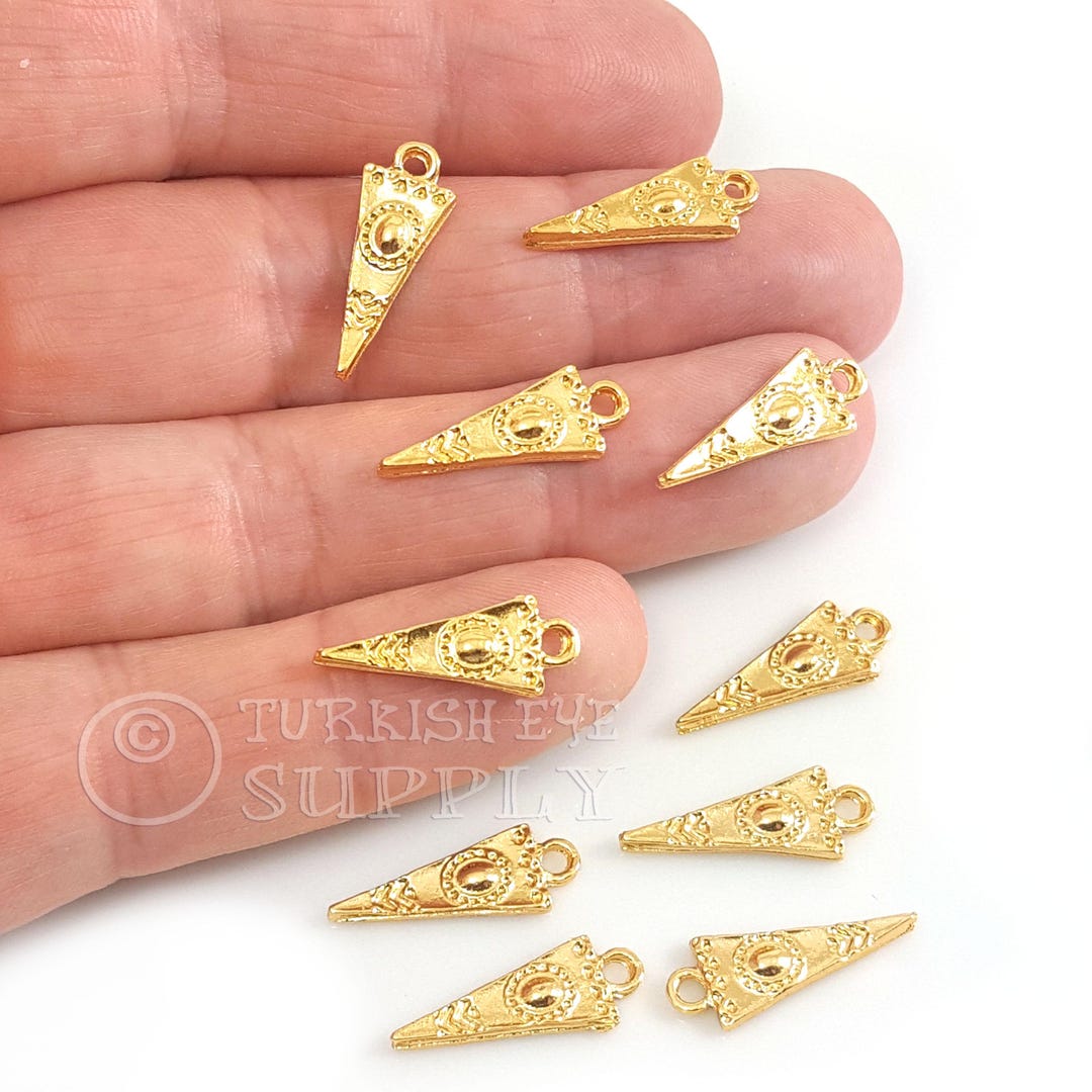 24k Shiny Gold Plated Triangle Spike Charms, Mini Tribal Earring ...