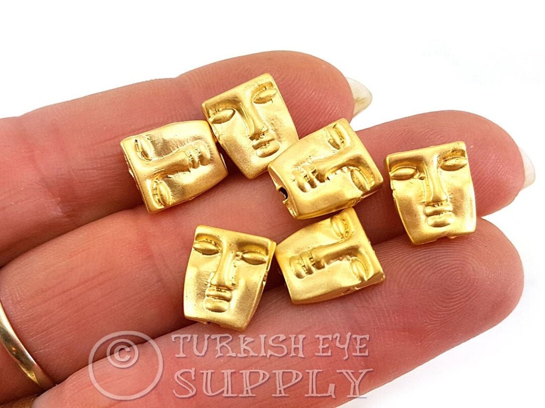 Gold Face Beads, Face Mask Beads, Gold Mask Charms, Gold Plated Beads ...