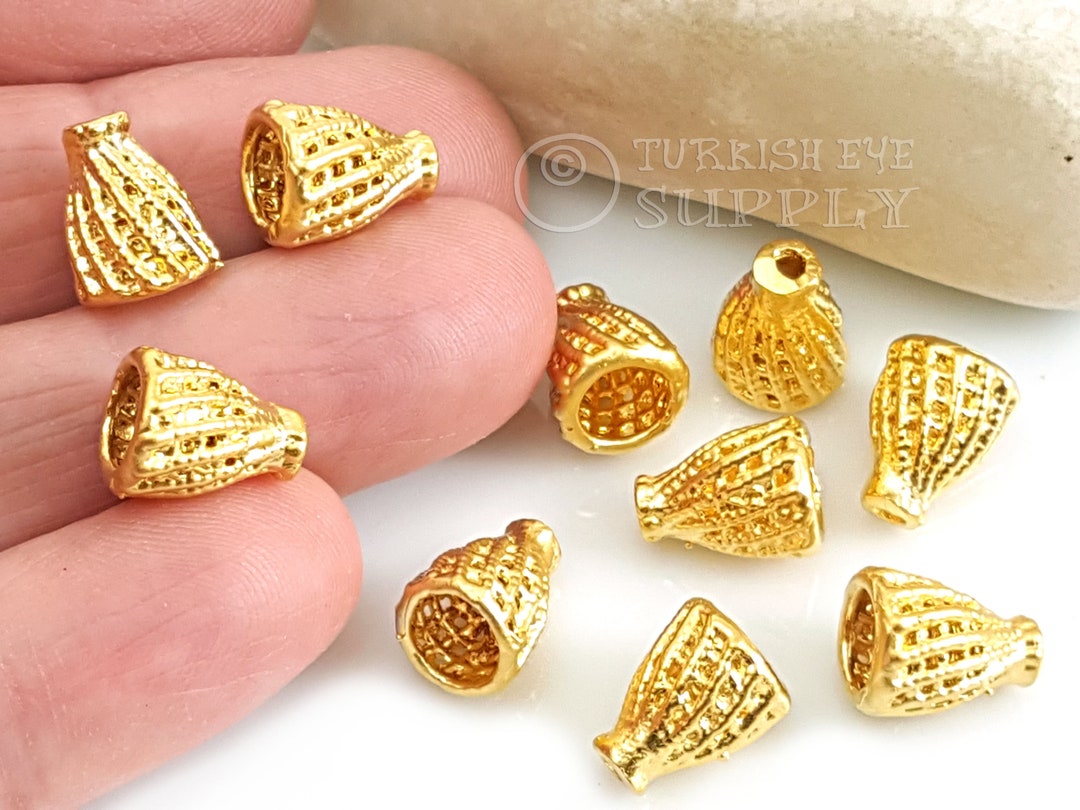 Gold Cone Bead Caps, Mini Filigree Bead Caps, Gold Bead Ends, Gold ...