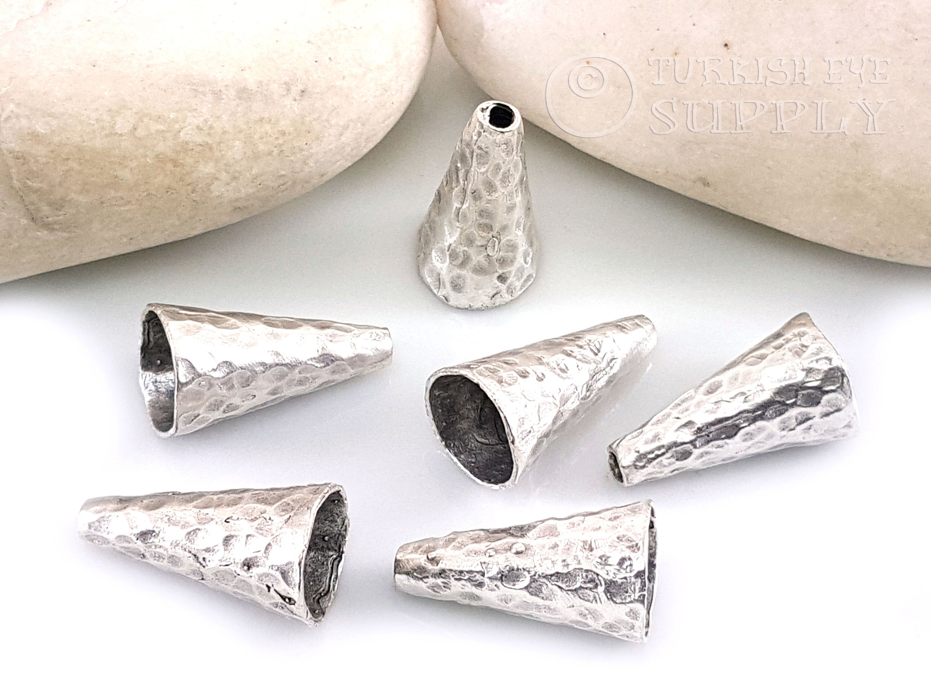 Silver Cone Caps, Hammered Bead Caps, Silver Bead End Caps, Large Cone ...