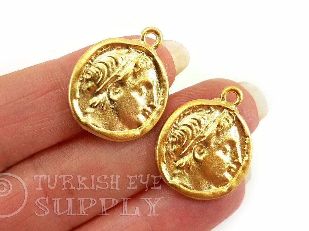 Greek Medallion Pendant, Ancient Greek Coin Pendant, Gold Plated Coin ...