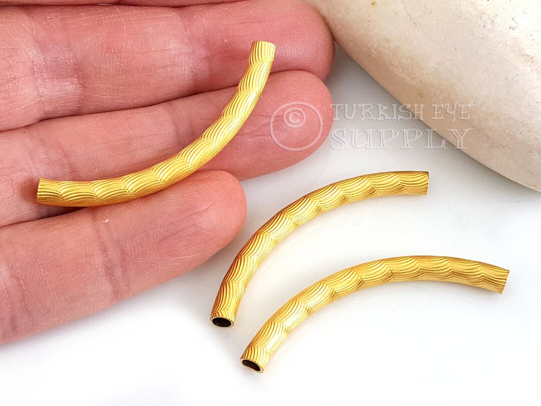 Gold Curved Tube Bead, Textured Gold Tube Bead, Tube Spacer Bead ...