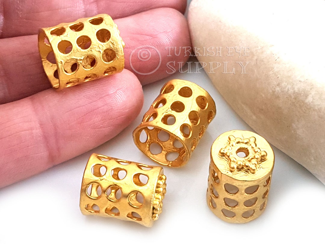 Large Gold End Cap, 22k Gold Plated, Gold Filigree Tube Cord Ends, Large Tassel Cap, Gold ...