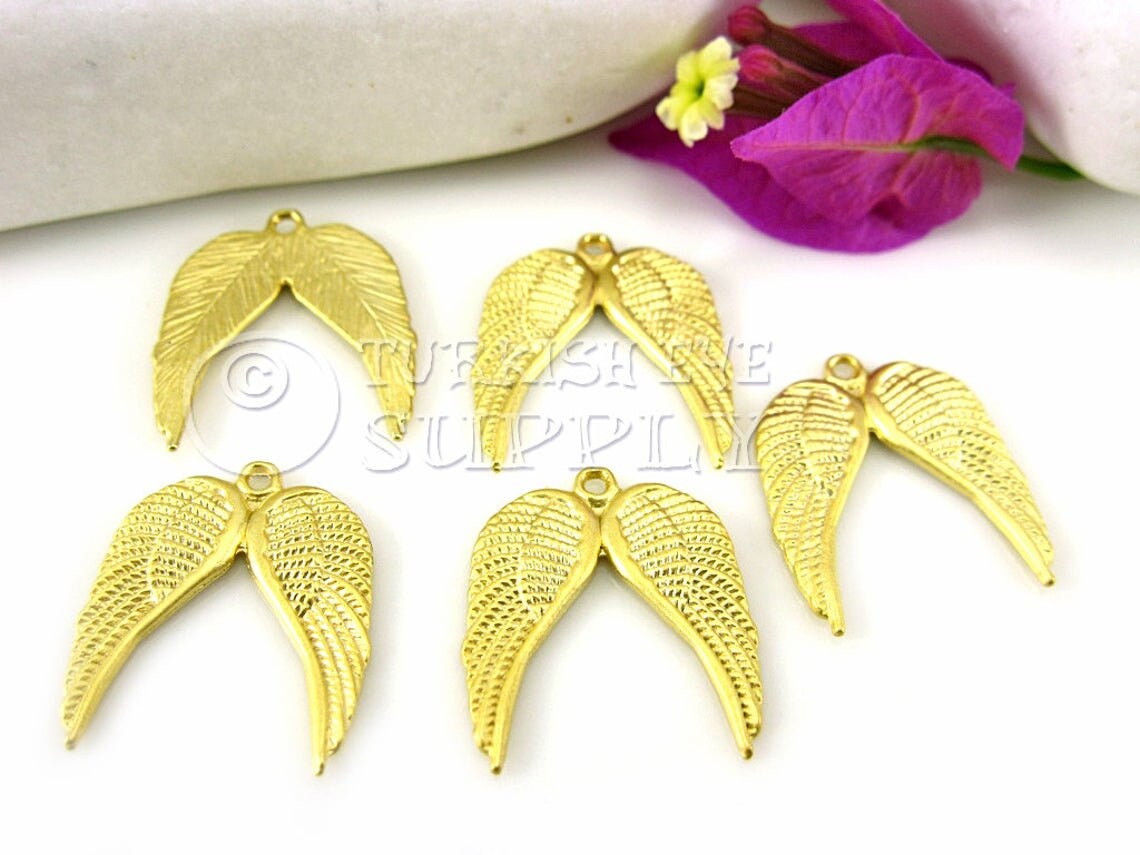 Gold Wing Charms, 22k Gold Plated, Angel Wing Charms, Gold Wing ...
