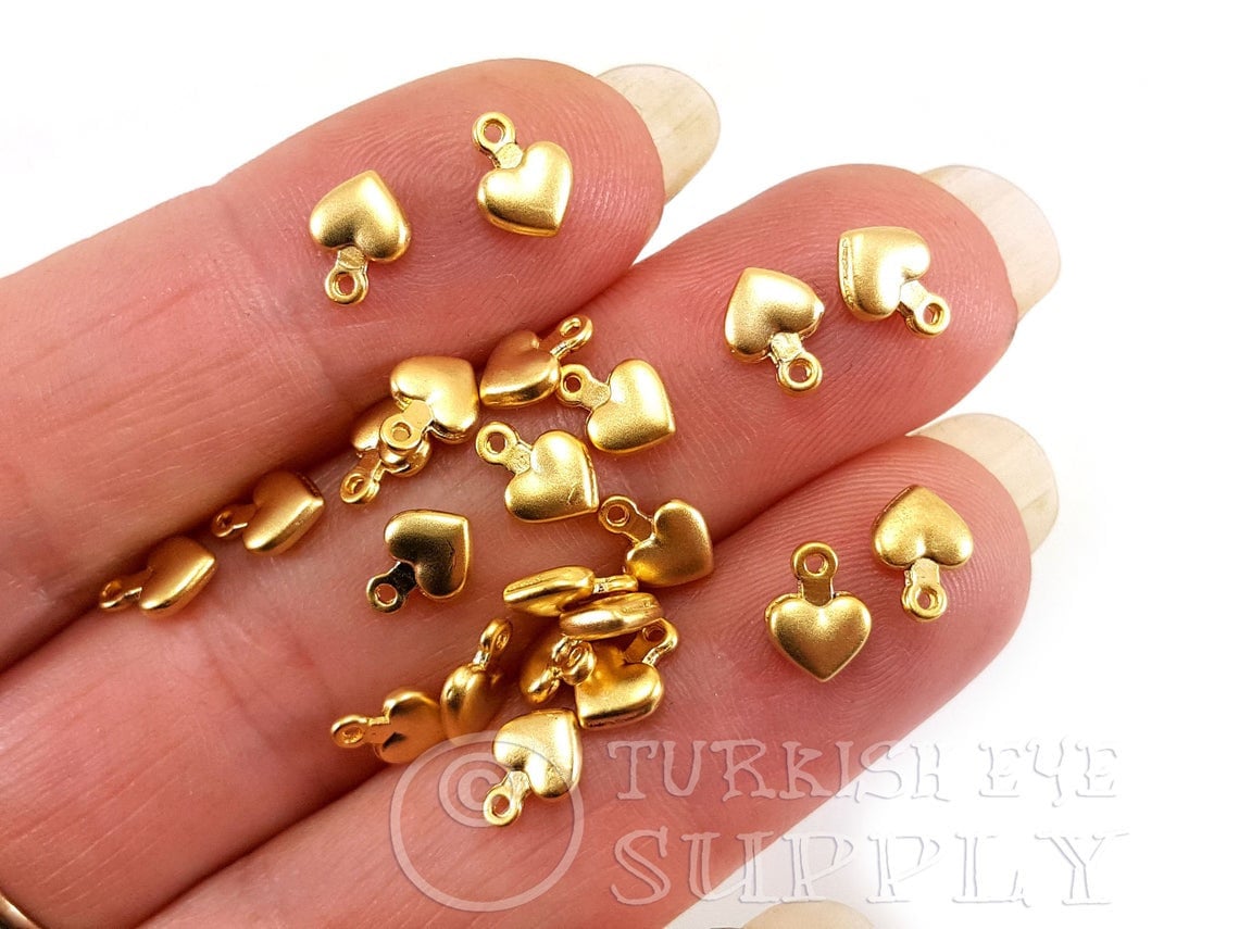Tiny Gold Heart Charms, Mini Heart Charms, Love Heart Charms, 22k Gold ...