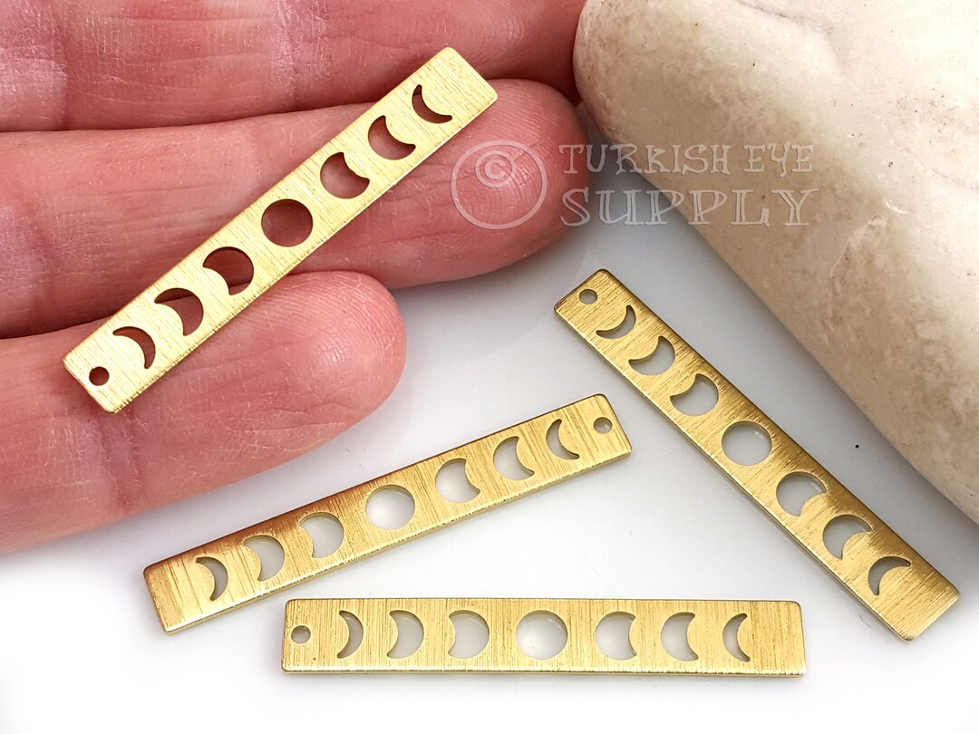 Brass Rectangle Moon Phases Charm, Textured Brass Moon Phases Pendant ...
