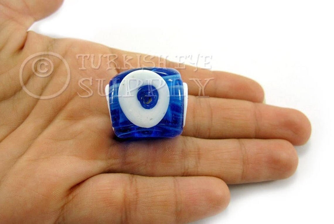 Large Cube Blue Glass Bead Glass Evil Eye Cube Bead Square - Etsy UK