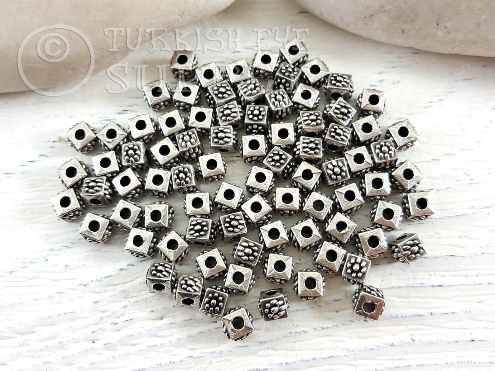 Silver Cube Beads, Tiny Cube Beads, Silver Spacer Beads, Silver Cube ...