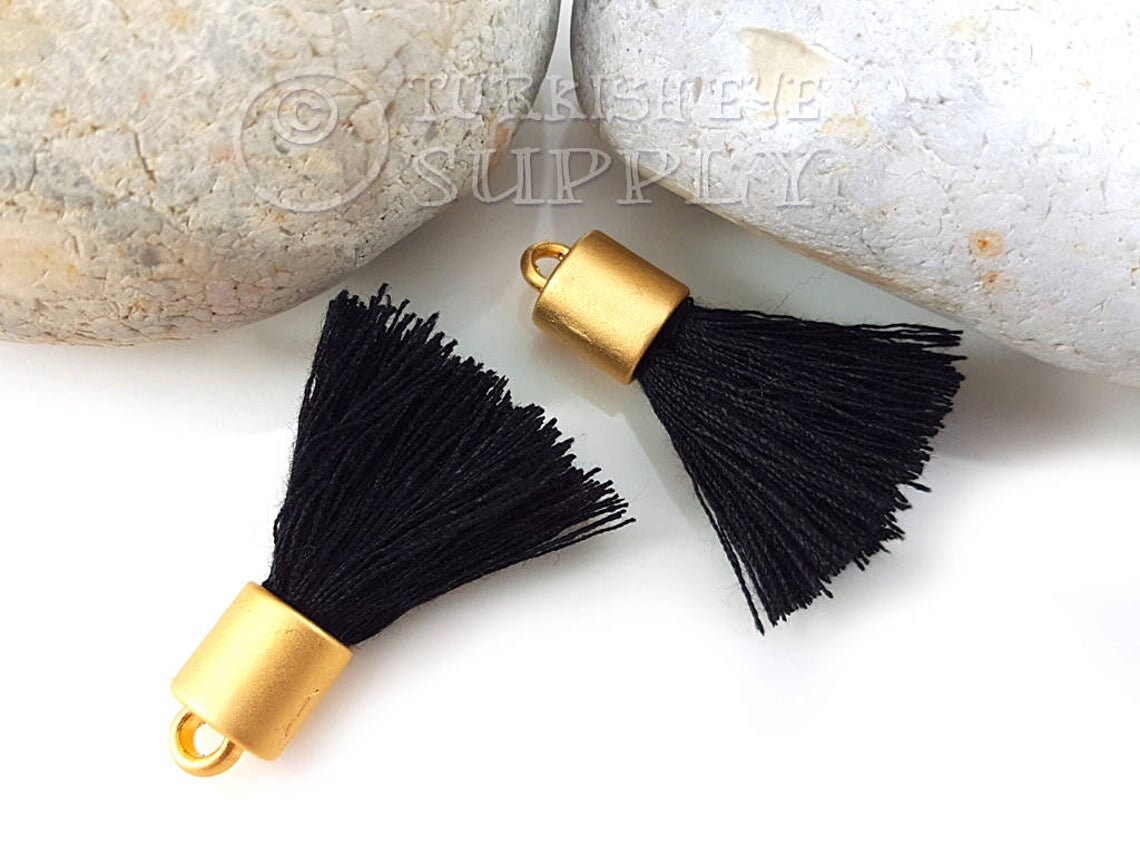 Schwarze Quasten, 22k Vergoldete Kappe, Mini Baumwolle Quasten, Armband ...
