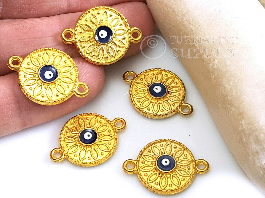 Gold Evil Eye Disc Pendant, Enamel Evil Eye, 22k Gold Plated, Evil Eye ...