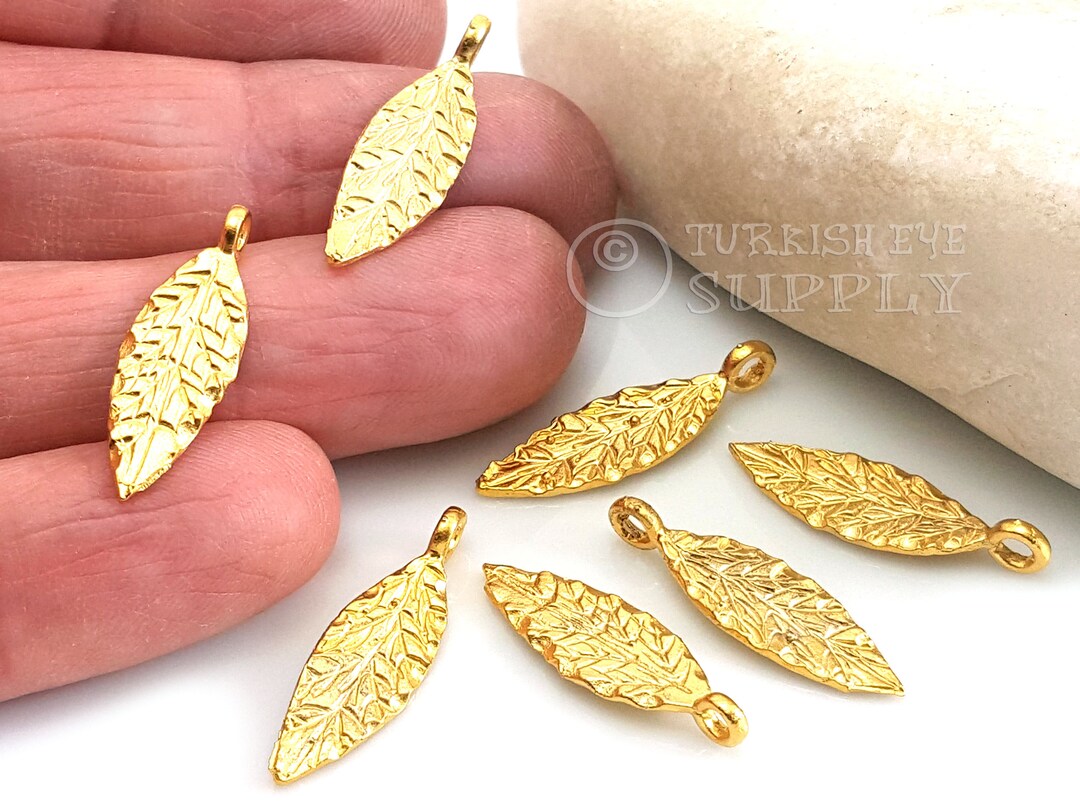 Mini Gold Leaf Charms, 22k Gold Plated, Gold Leaf Charms, Tiny Leaf ...