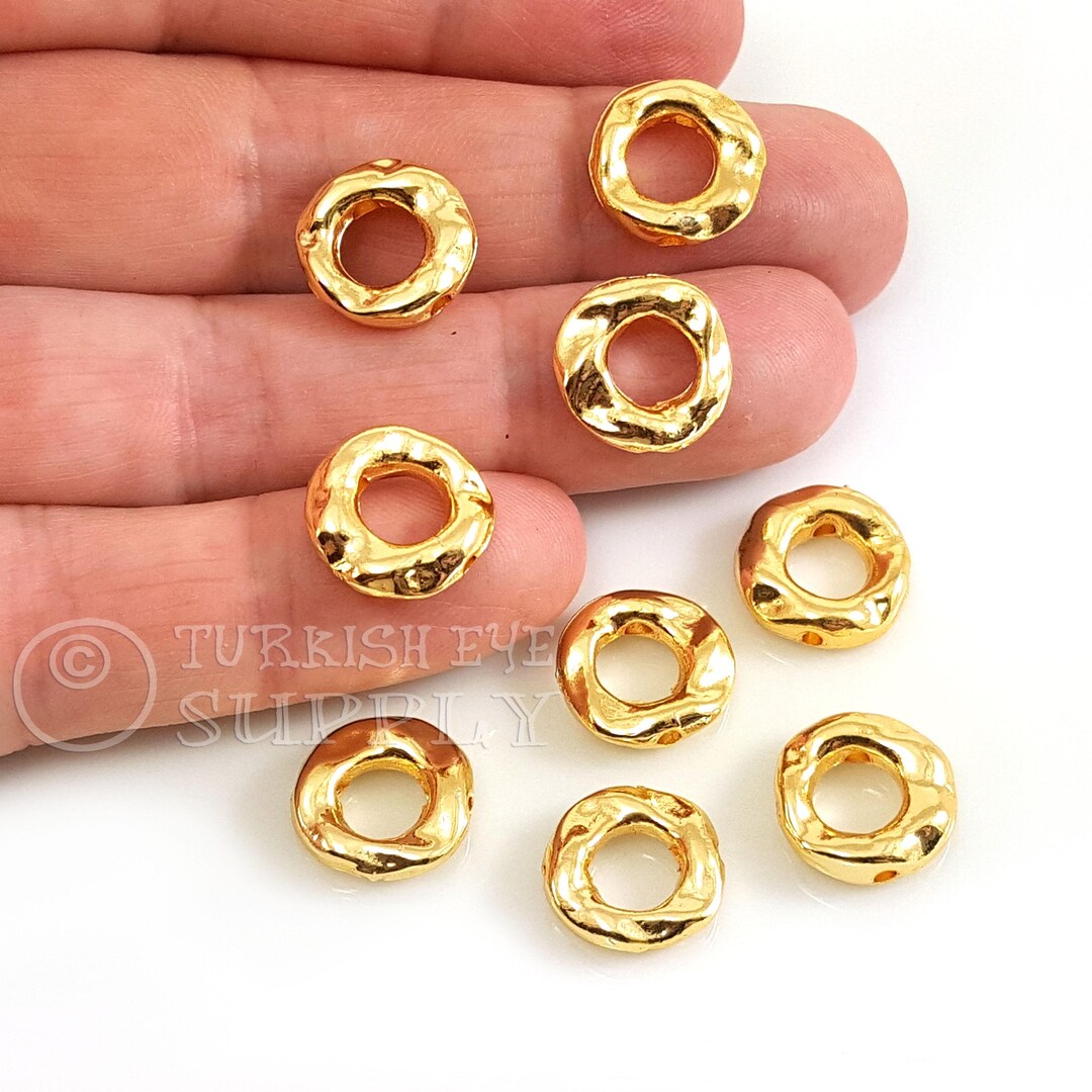 24k Shiny Gold Plated Mini Round Hoop Spacer Beads, Mini Hoop Charms ...