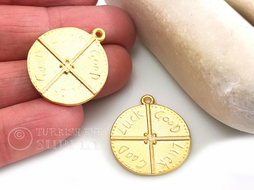 Gold Disc Good Luck Charms, Gold Disc Good Luck Pendant, 22k Gold ...