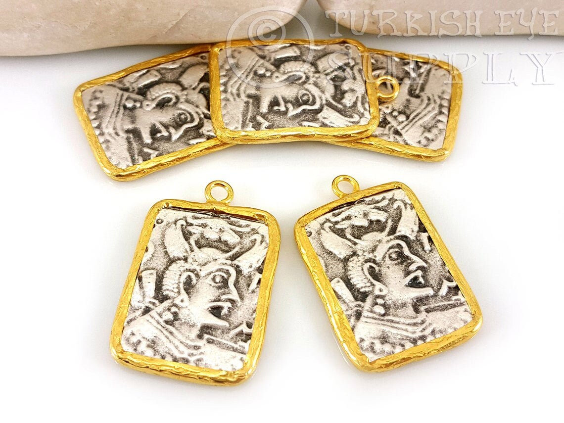 Ancient Greek Coin Gold Plated Bezel Rectangle Old Coin - Etsy