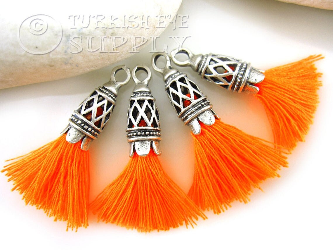 Bright Orange Cotton Tassel Mini Cotton Tassel Silver Plated - Etsy