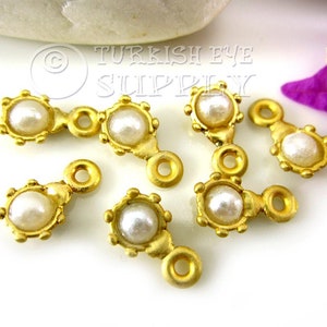 Tiny Gold Ladybug Charms: Pearl Beaded Ladybird Drop, 22k Plated (7pc ...