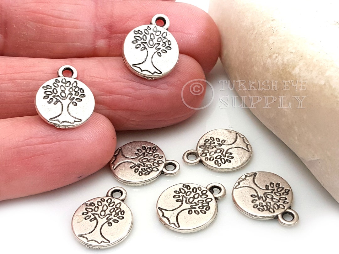 Silver Tree Charms, Tree of Life Disc Charms, Antique Silver Plated ...