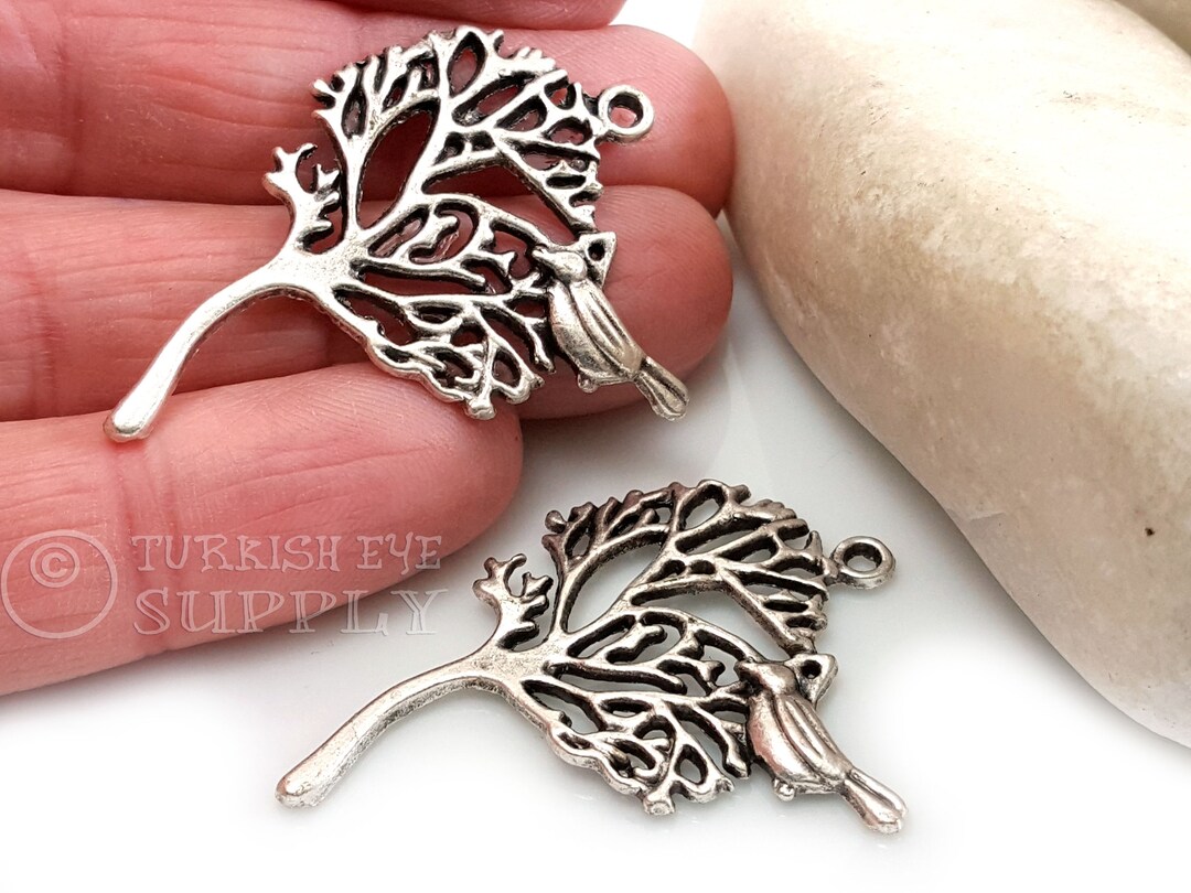 Tree of Life Pendant, Antique Silver Tree Charm, Silver Bird on Tree ...