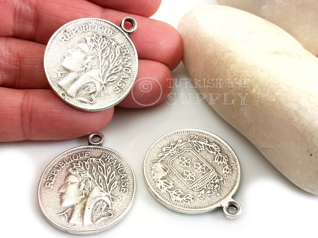 Large Silver Coin, Antique Silver Coin Pendant, French Medallion ...
