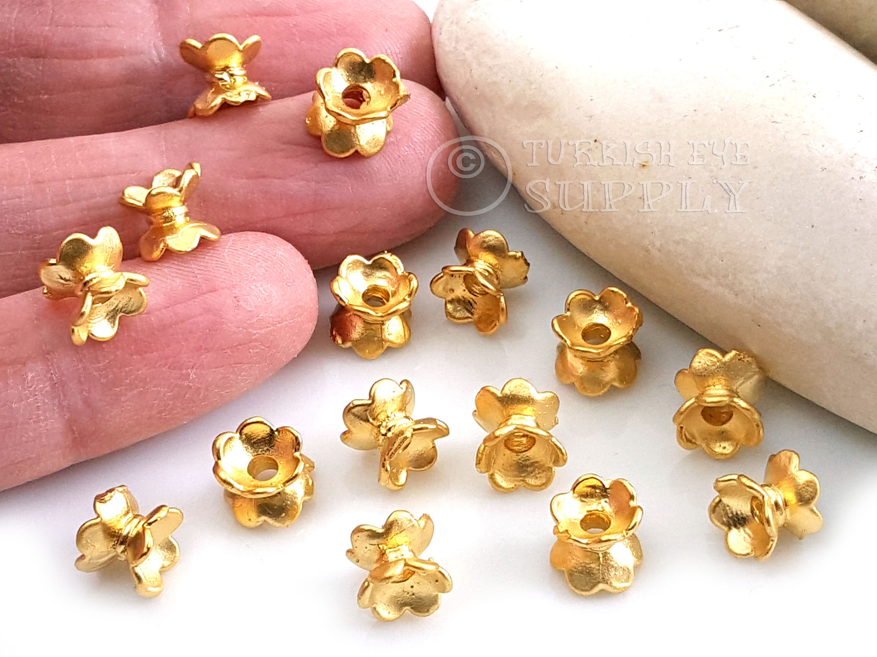 Gold Bead Caps, Double Sided Flower Spacer Bead Caps, Gold Jewelry ...