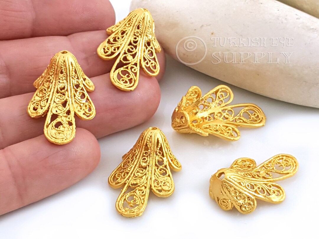 Filigree Cone Bead Caps, 22k Gold Plated Bead Caps, Gold Bead Ends ...