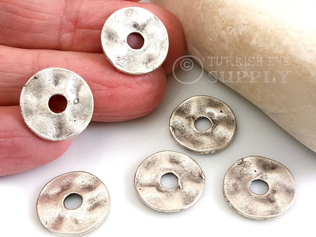 Hammered Silver Disc Charms, Silver Disc Spacers, Rustic Silver Disc ...