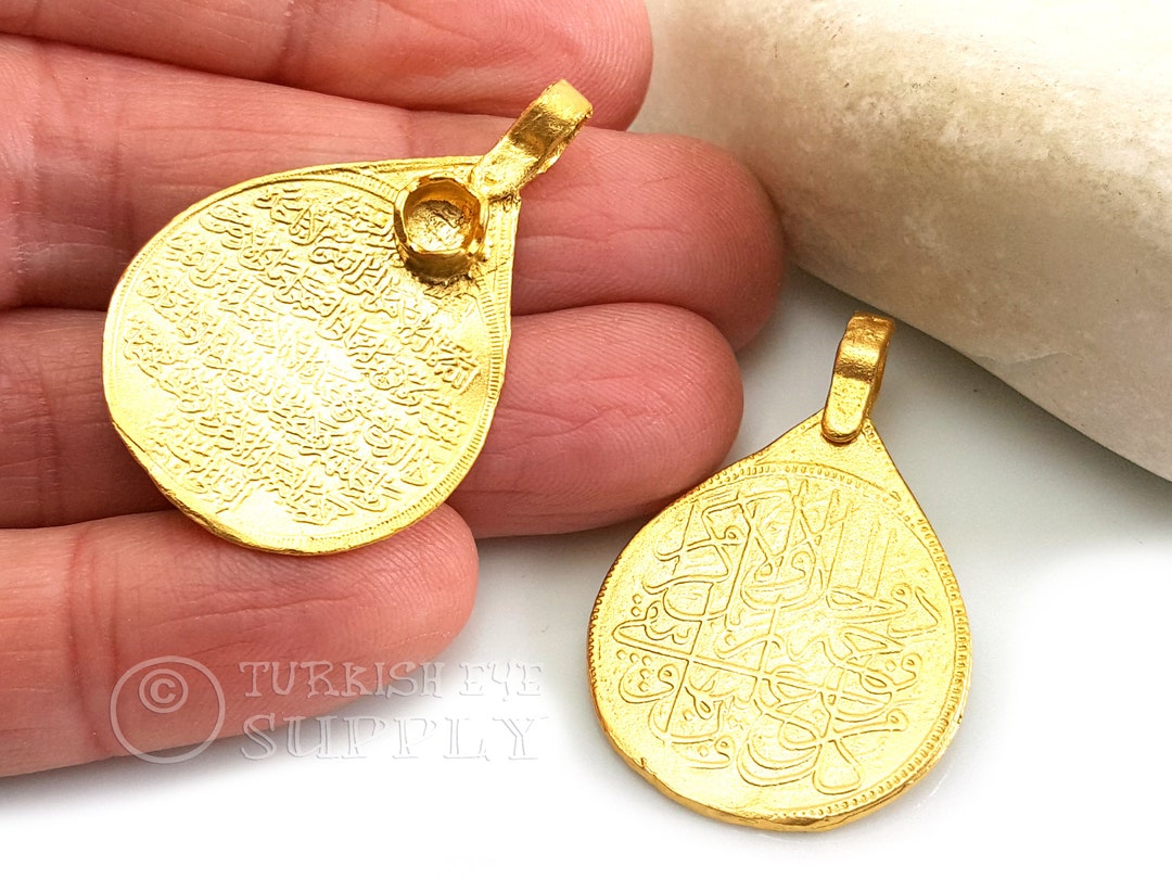 Teardrop Medallion Pendant, Arabic Calligraphy Pendant, Turkish Coin ...