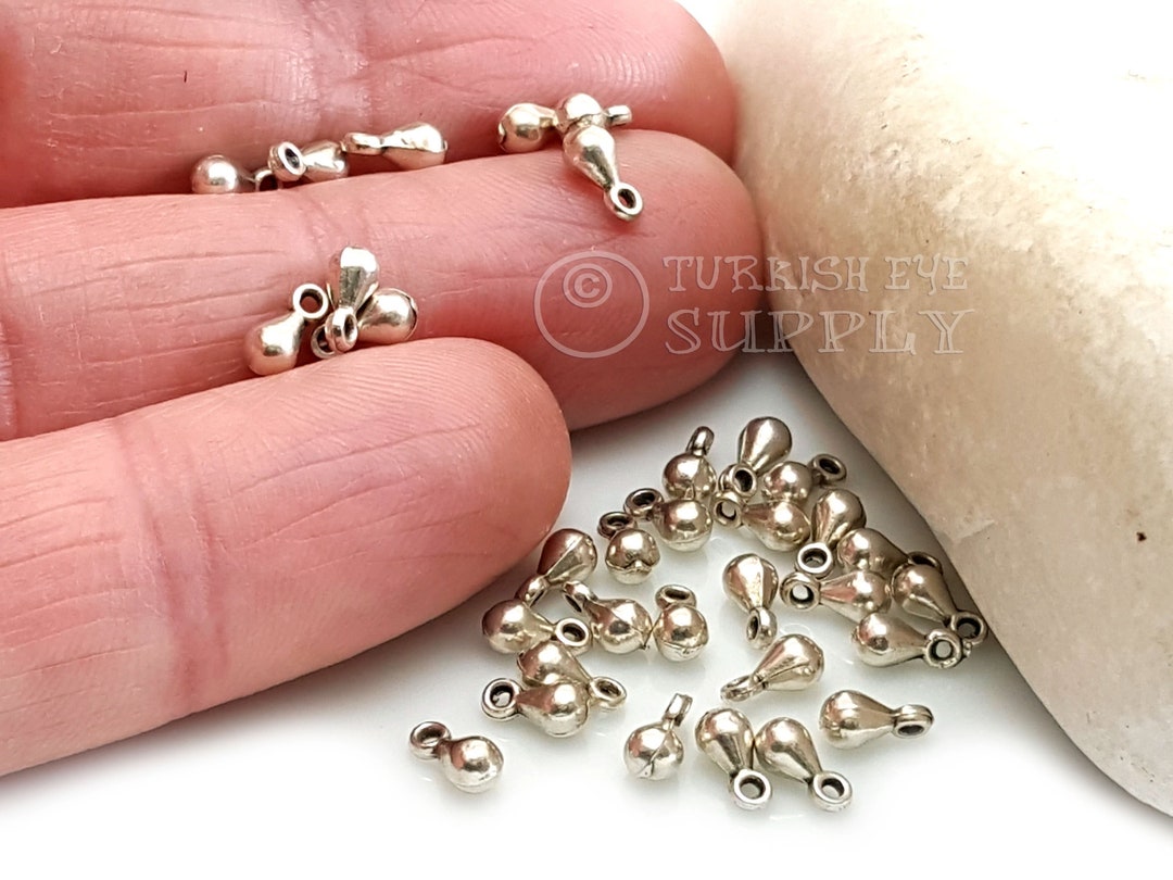 Tiny Silver Teardrop Charms, Mini Silver Teardrop Charms, Antique ...