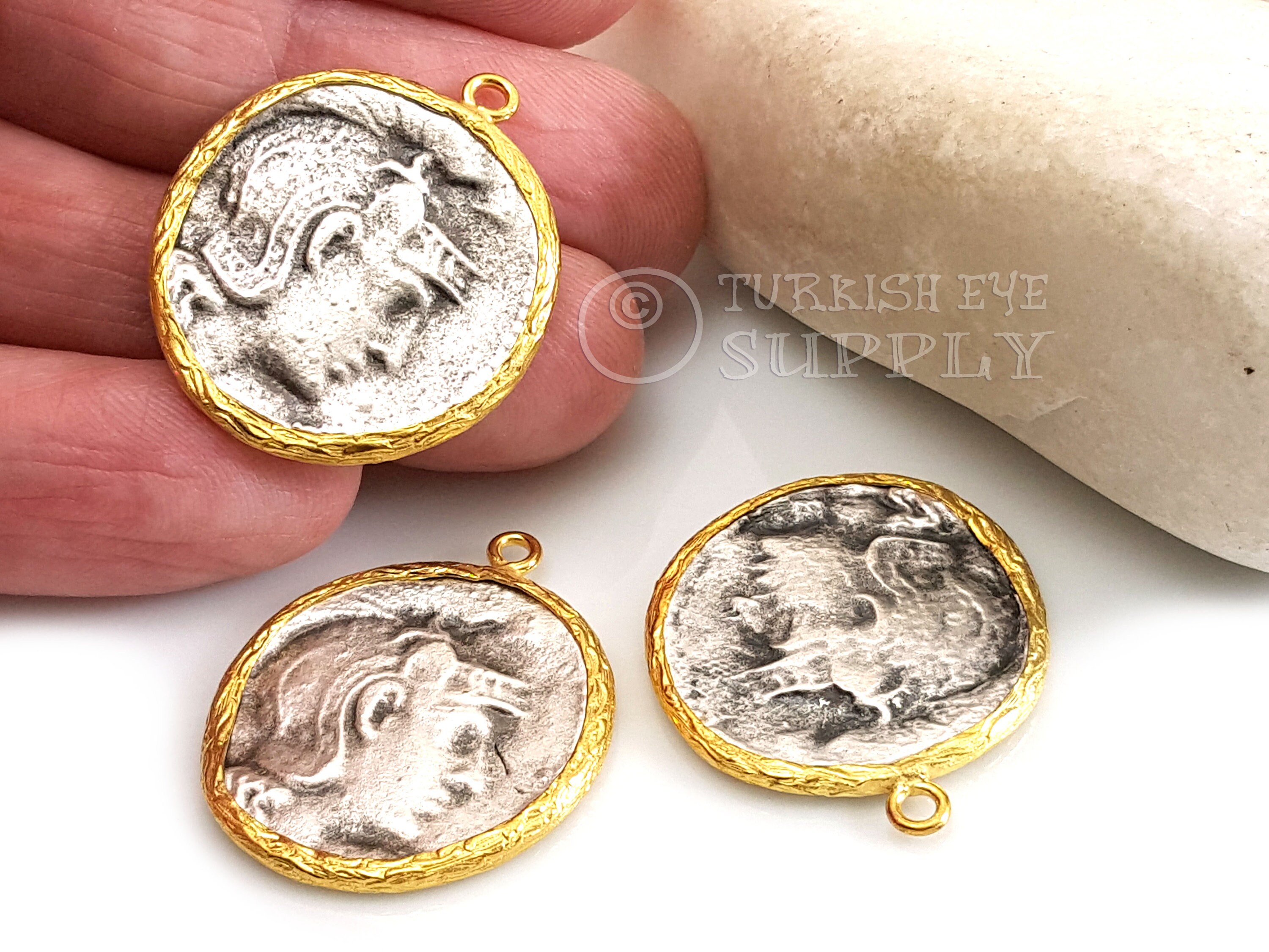 Ancient Greek Coin Greek Coin Gold Plated Bezel Silver Coin - Etsy