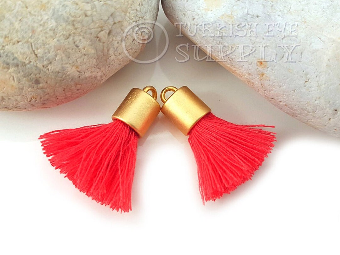 Bittersweet Red Tassels, 22k Gold Plated Cap, Mini Cotton Tassels ...