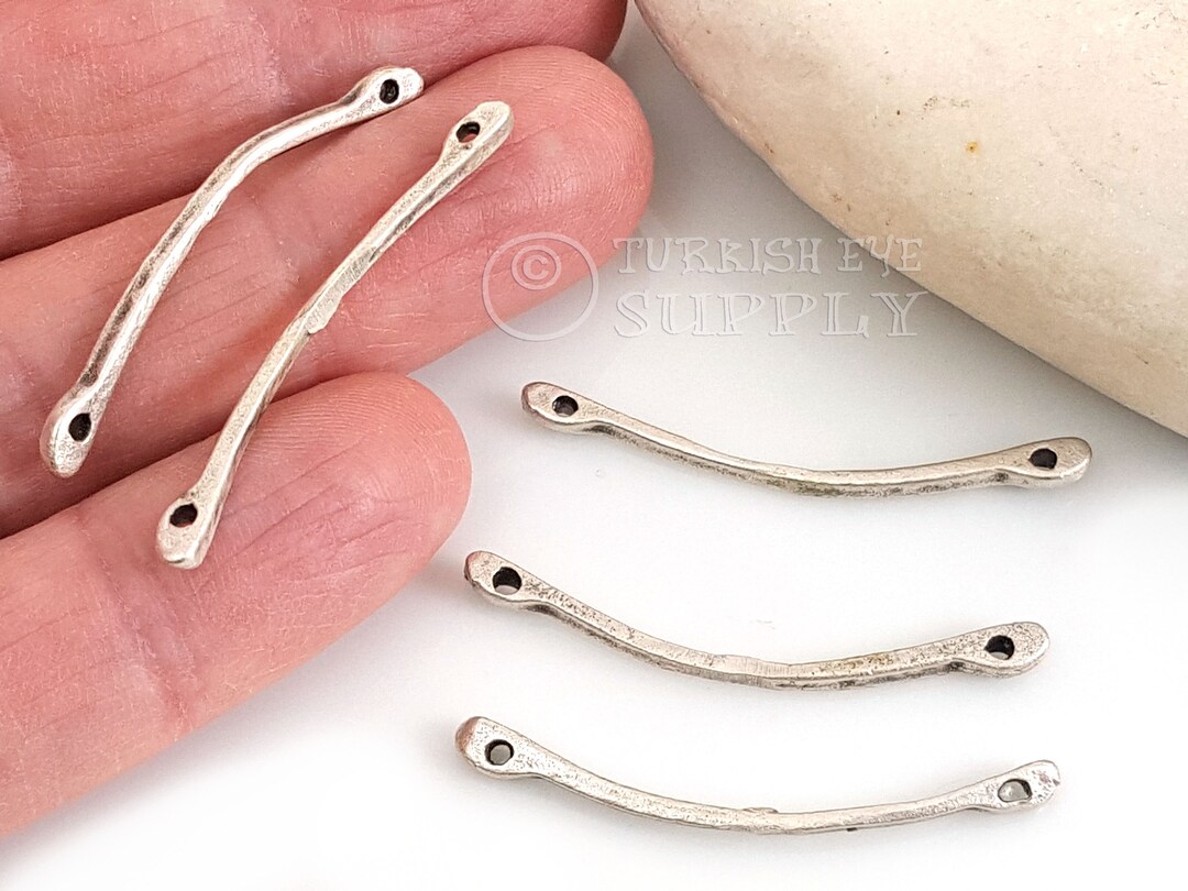 Silver Bar Connector, Rustic Curved Stick Connector, Silver Bracelet ...