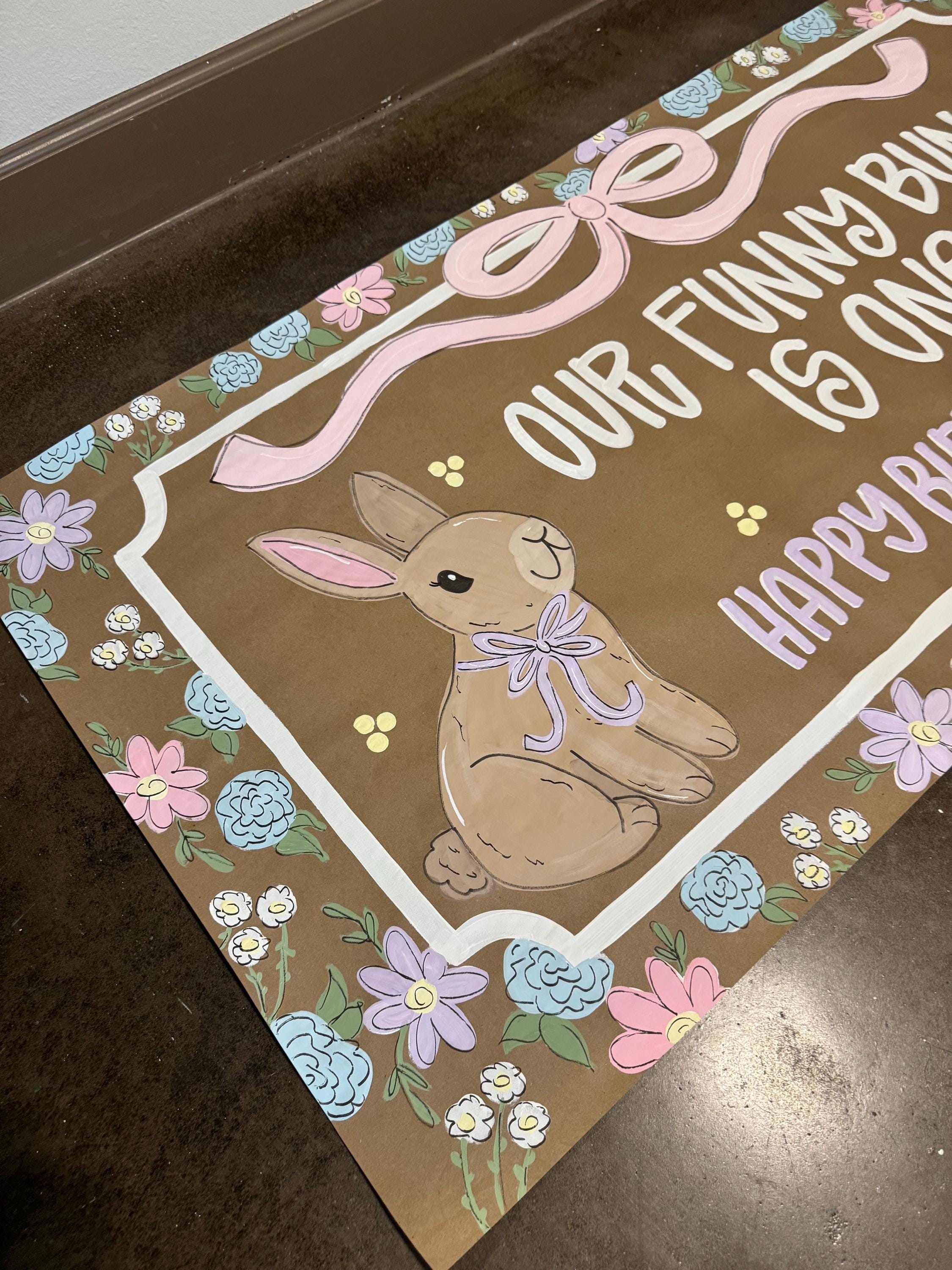 Custom Hand-painted Bunny Party Banner Funny Bunny Birthday Easter ...