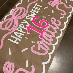 Custom Hand-painted Birthday Party Banner, Sweet 16, Coquette Bow ...
