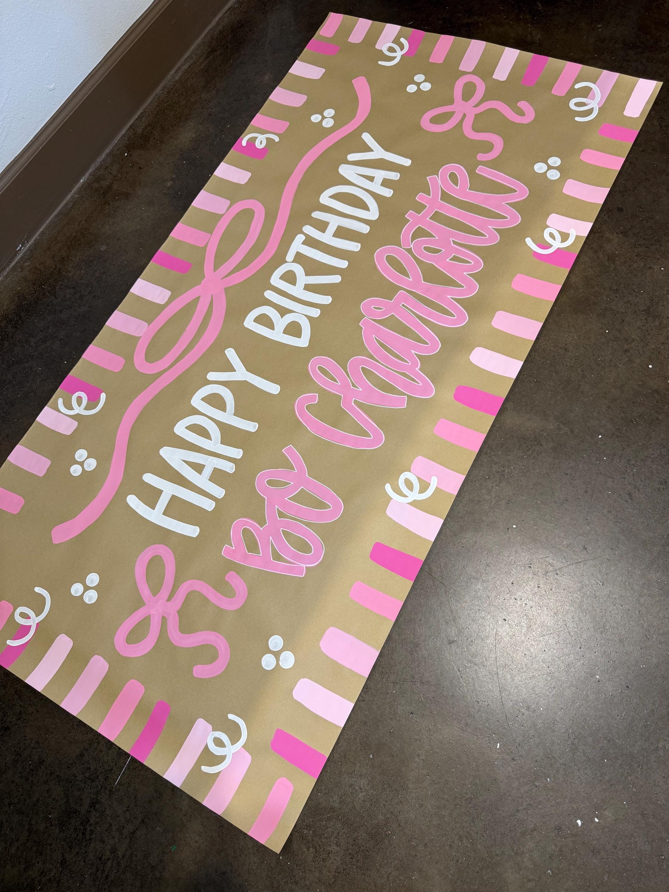 Custom Hand-painted Birthday Party Banner, Girly Birthday Banner, Kraft ...