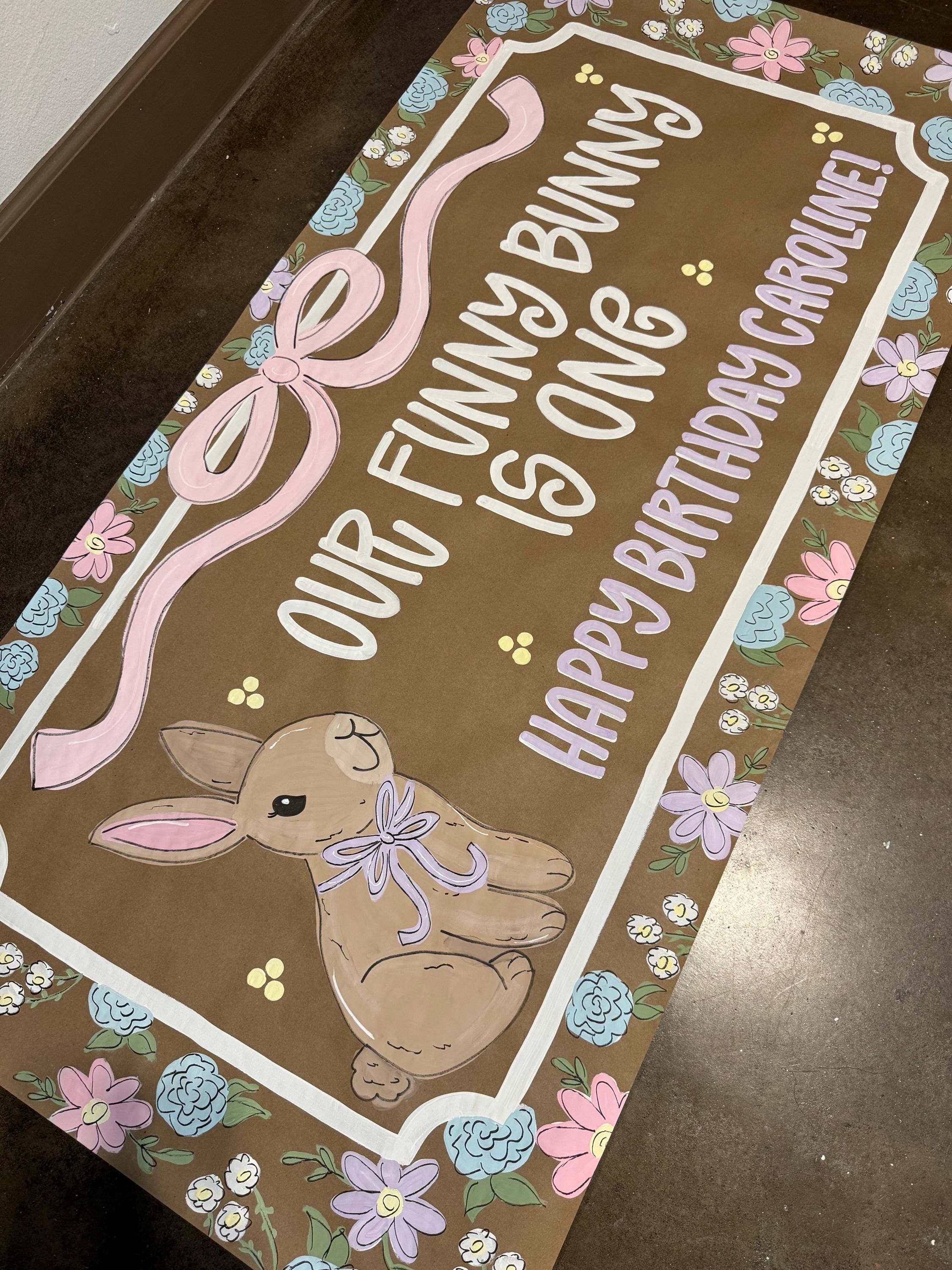 Custom Hand-painted Bunny Party Banner Funny Bunny Birthday Easter ...