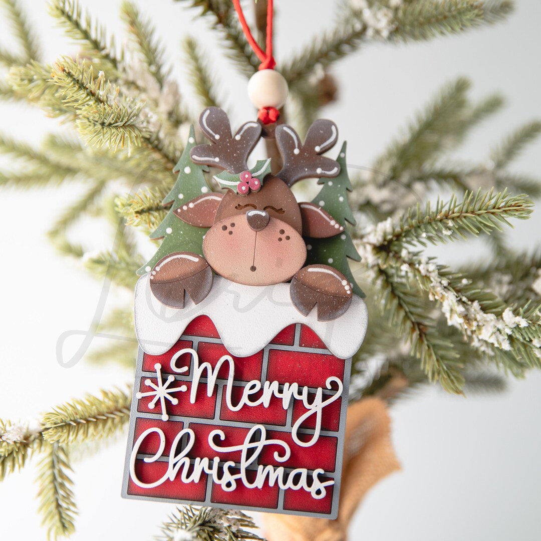 Reindeer in Chimney Gift Card Ornament, Reindeer, Christmas Tree, Gift ...