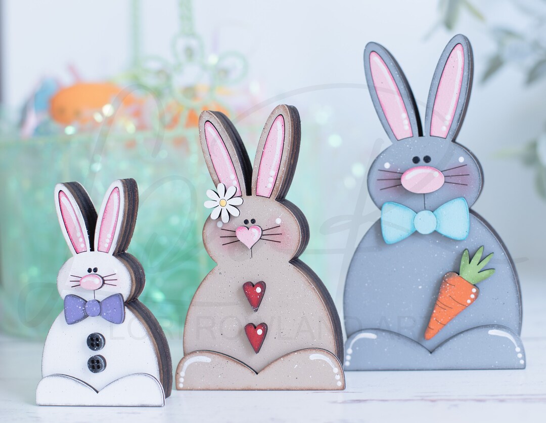 Bunny Trio Shelf Sitter or Tiered Tray Decor; Shelf Sitter; Tiered Tray ...