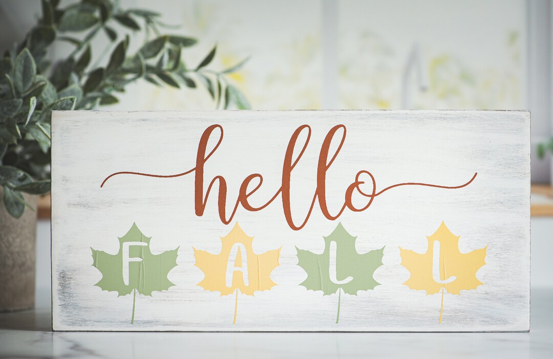 Hello Fall Wood Sign, 5.5x12, Wood Sign, Home Decor, Shelf Sitter Sign ...