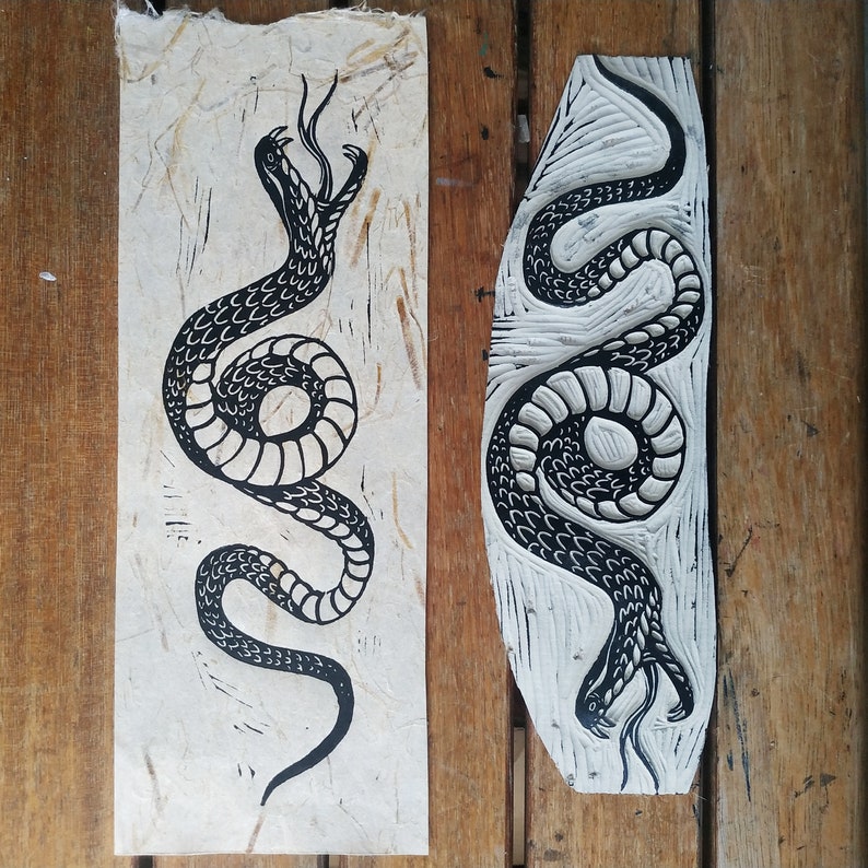 Snake Art Print Original Artwork Linocut Print Nature Wall - Etsy