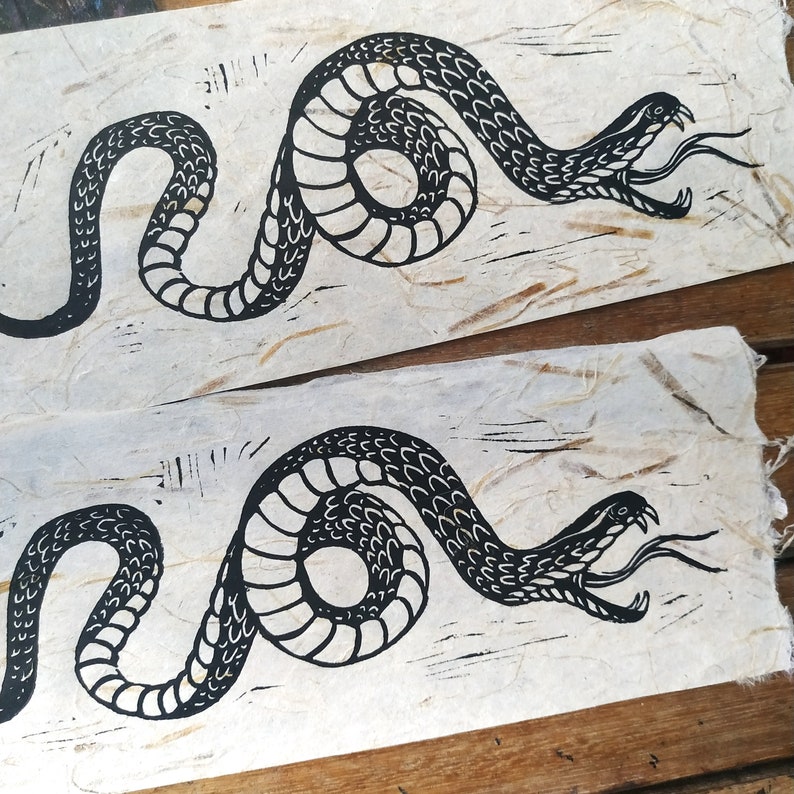 Snake Art Print Original Artwork Linocut Print Nature Wall - Etsy