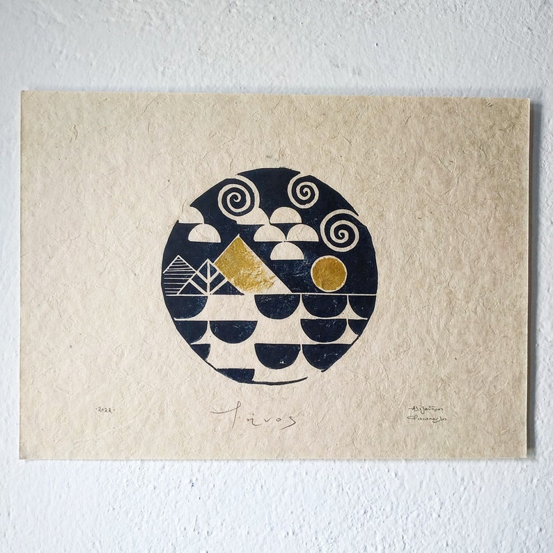 Tinos Island Geometric Wall Art Print Linoleum Original | Etsy