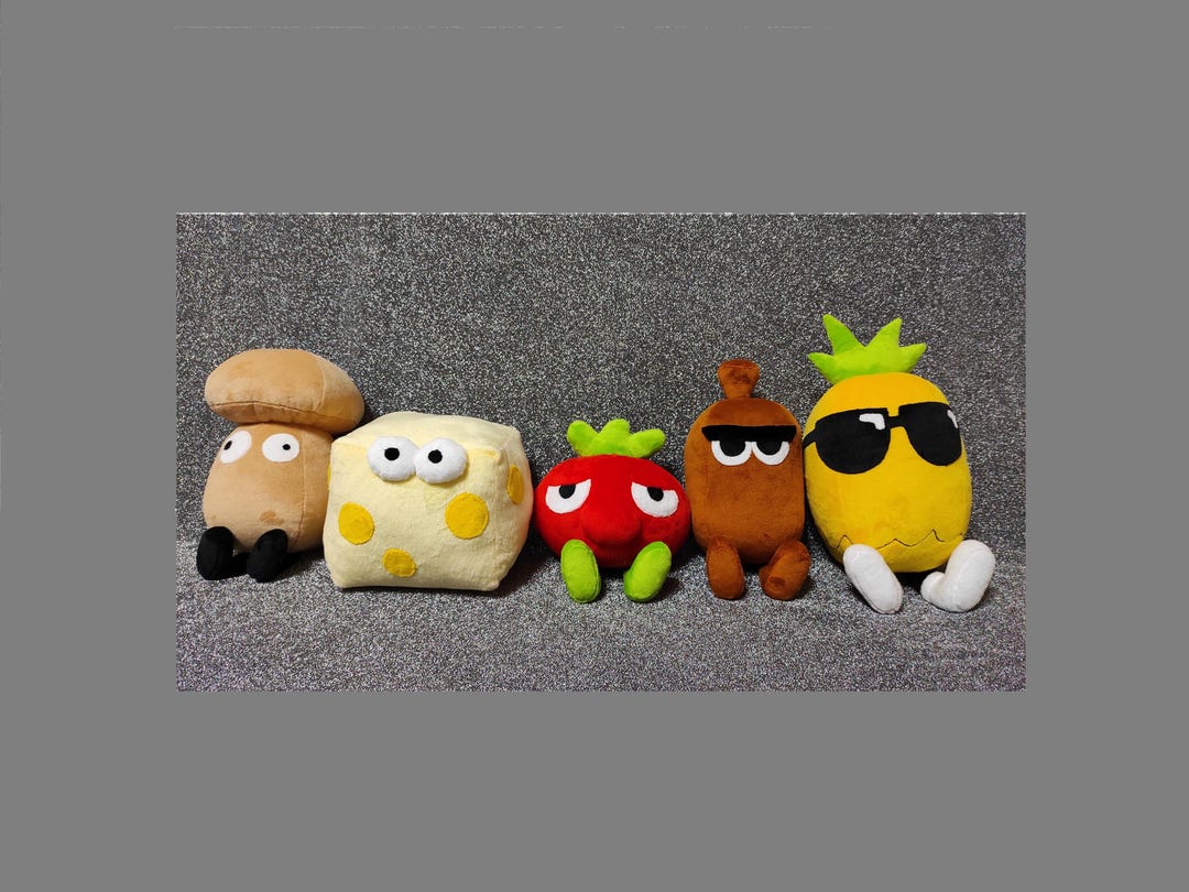 Toppins From Pizza Tower - Five Plush Toys, 8 to 5 Inches (20 to 13 Cm ...